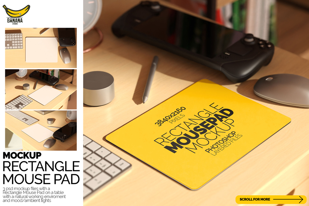 Rectangle Mousepad Mockup in a Moody Room with Accessories