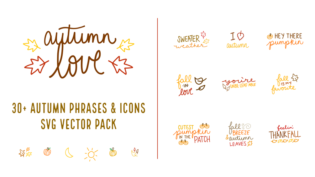 30+ Colorful Autumn Phrases and Icons Collection (SVG, JPG, PNG and PDF)