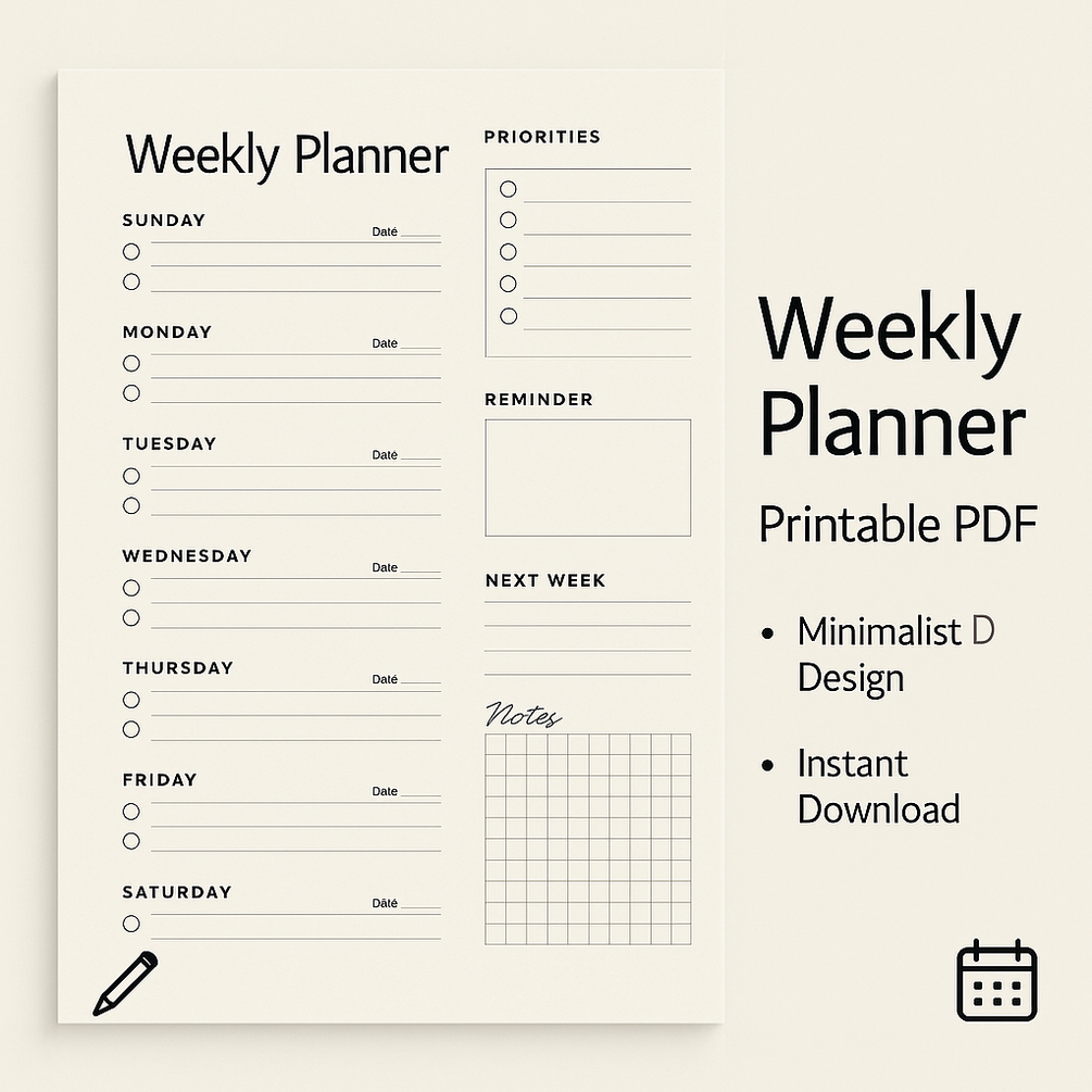 The Clean Weekly Planner – Minimalist PDF for Focus & Productivity