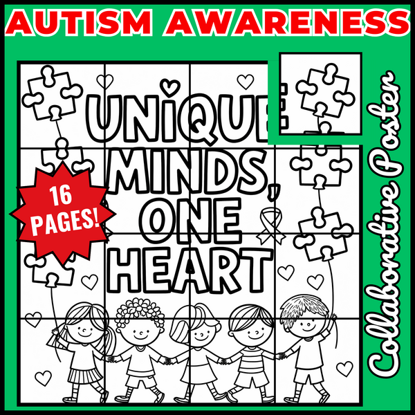 National Autism Awareness Month Collaborative Coloring Posters Bundle