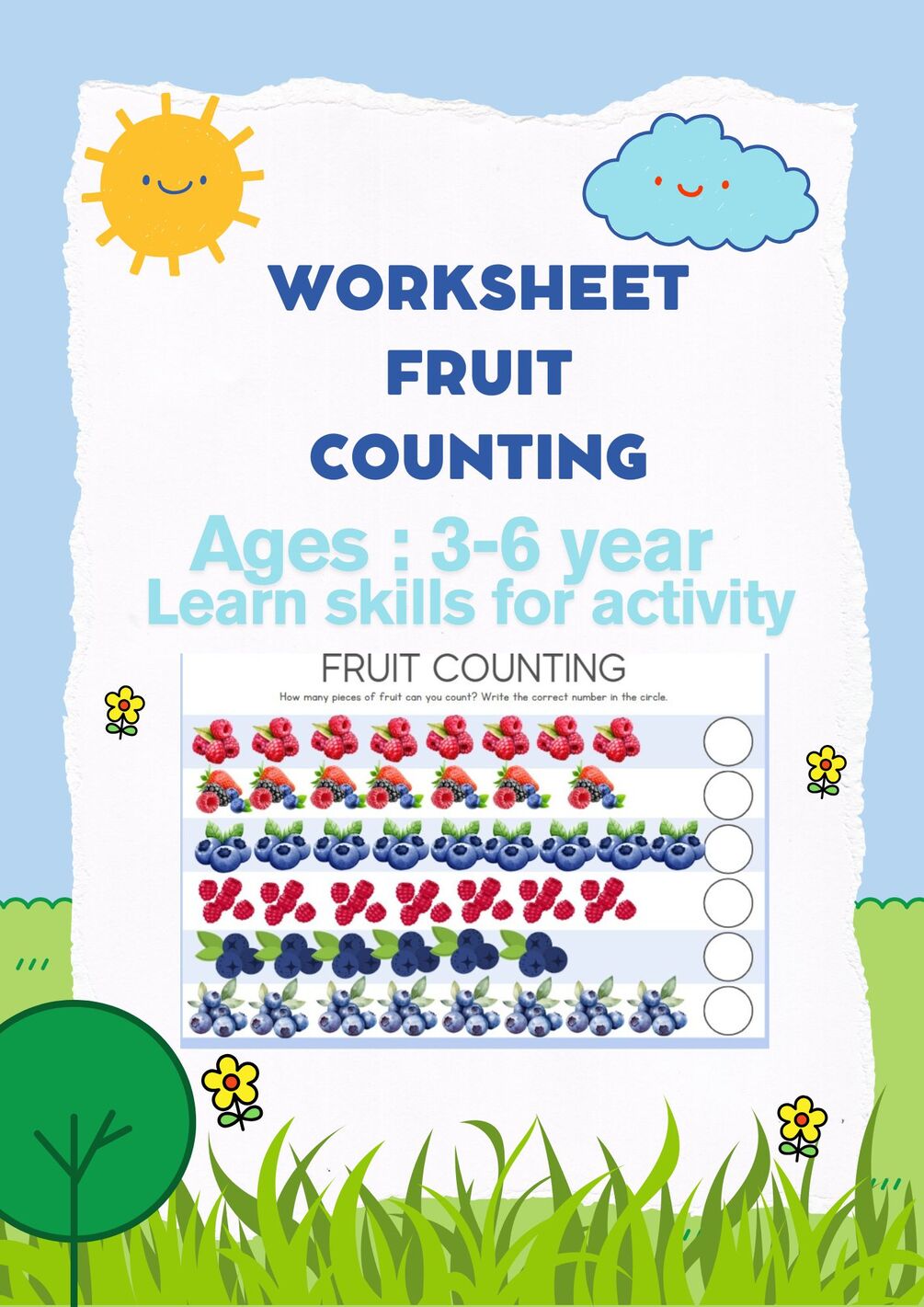 Fruit Counting worksheet in different colors