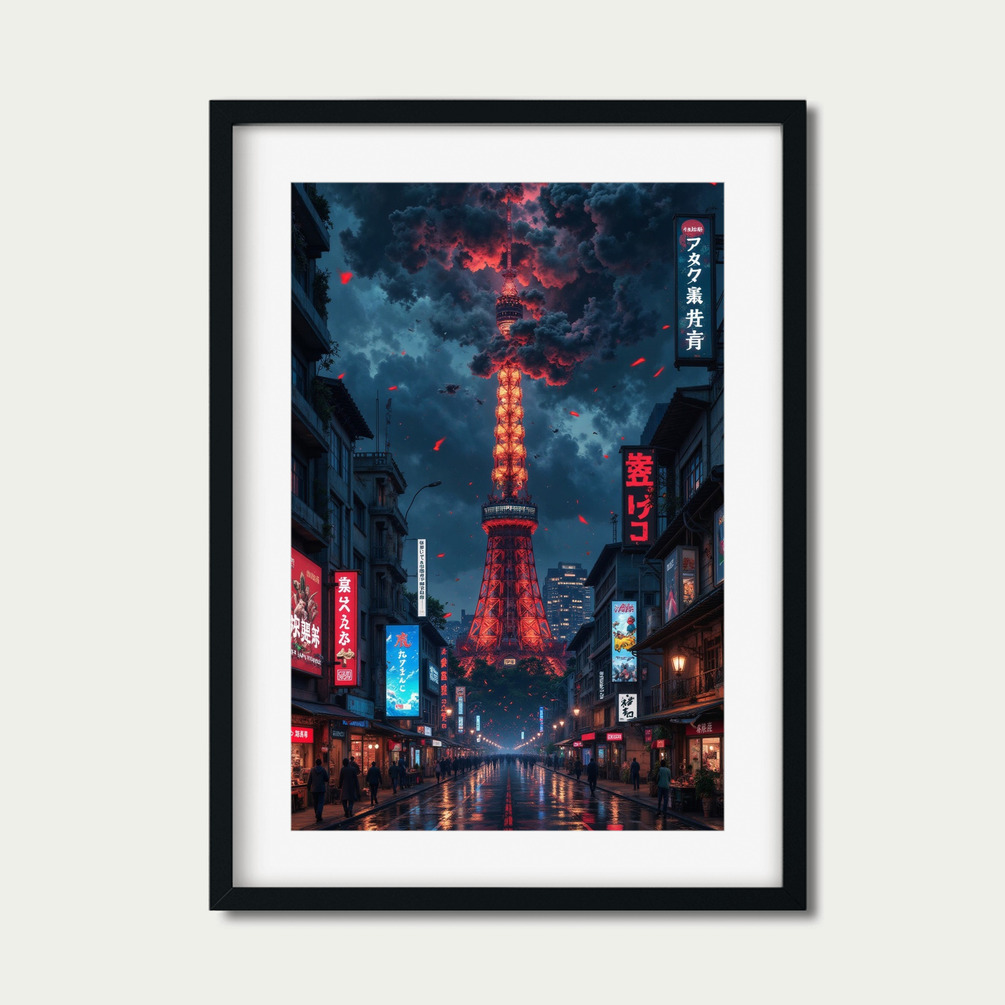 Japan Cinematic Abstract Wall Art – Tokyo Tower Digital Painting ...