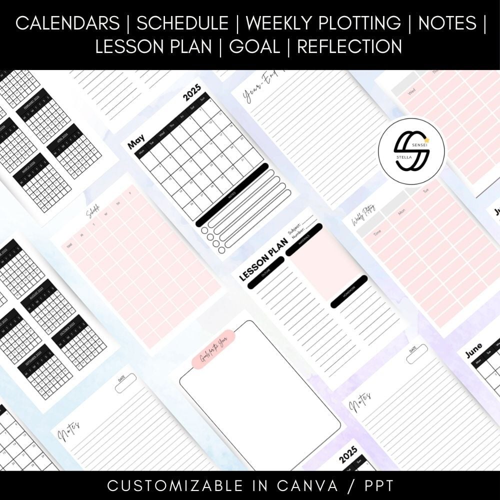 Digital Teacher Planner (Editable in Canva) - 4 themes (pink, blue ...