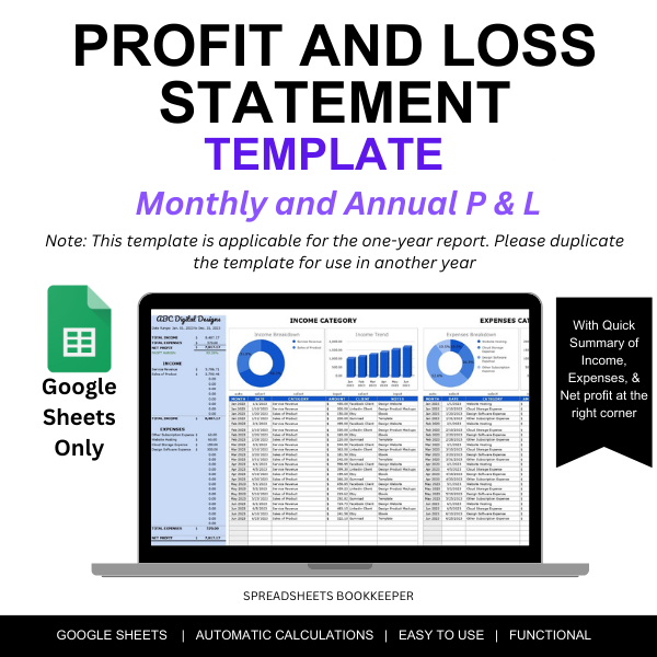 Profit and Loss Statement Template Income Statement Google Sheets ...