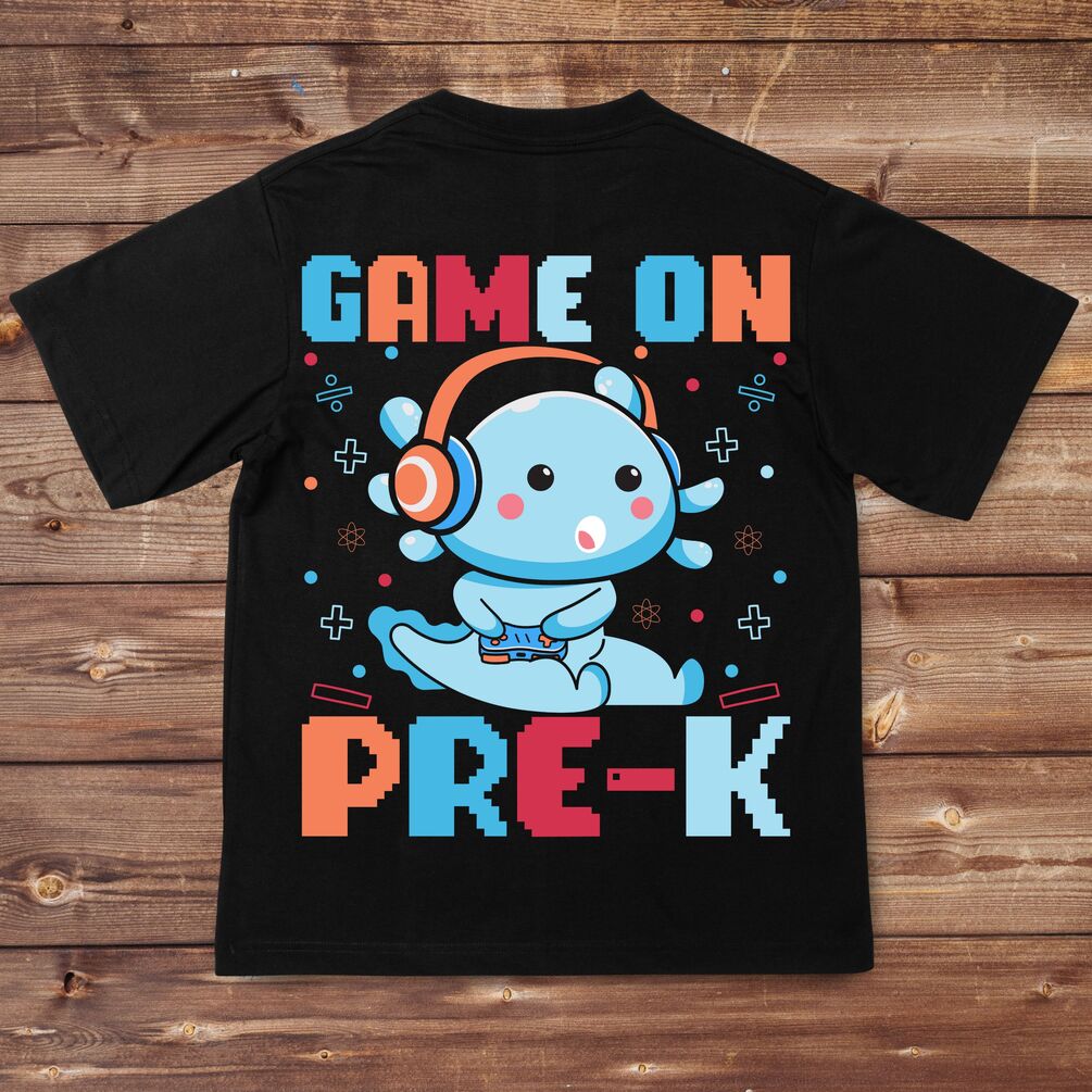 Game on Pre-k t-shirt kids | Kids t-shirt design PNG | Cute Axolotl t-shirt