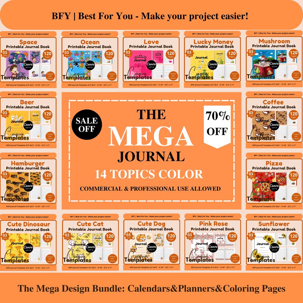 The Mega Design Bundle Journal | Printable Color Journal Collection 8.5 ...