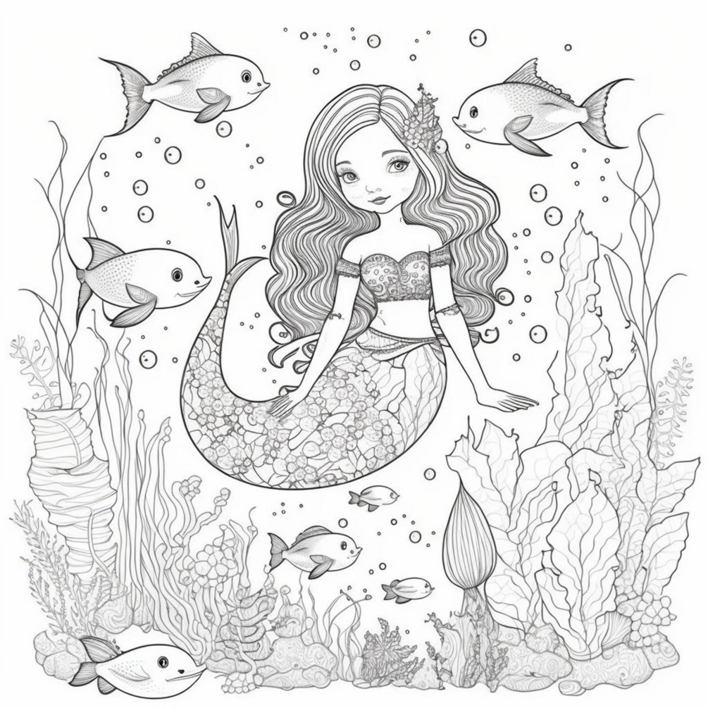 Magical mermaid coloring pages for kids, mermaid coloring pages ...