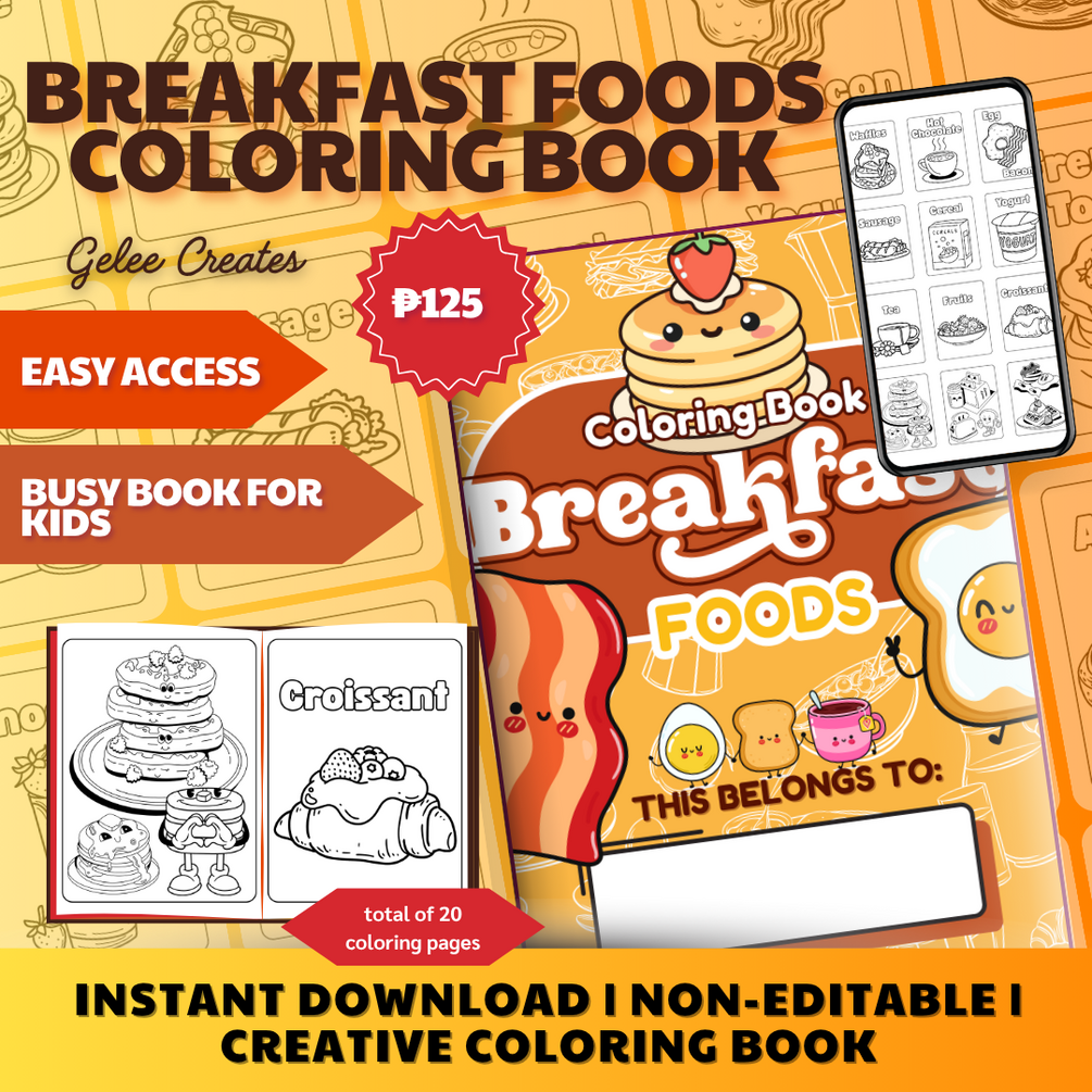 Breakfast Foods Coloring Book | Busy Book for Kids | Gelee Creates