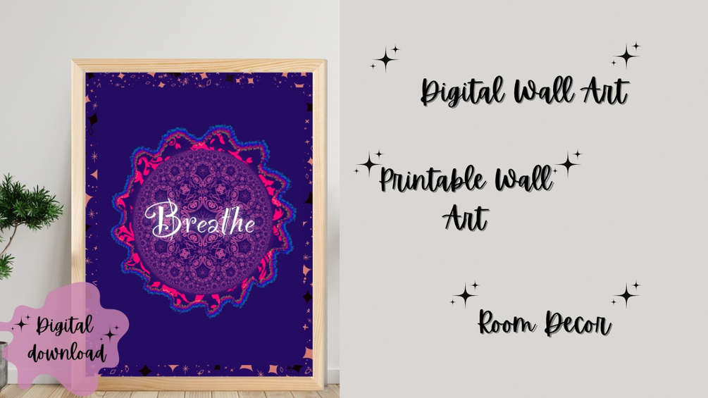 Breathe Printable Digital Wall Art | Positive Affirmation Digital Wall ...