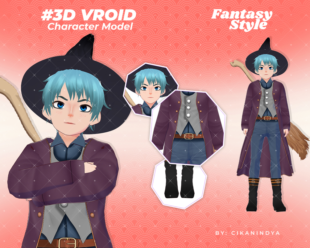 Streamer's Virtual Star 3D Vroid Character Witch Male Jaakuna Majo for ...