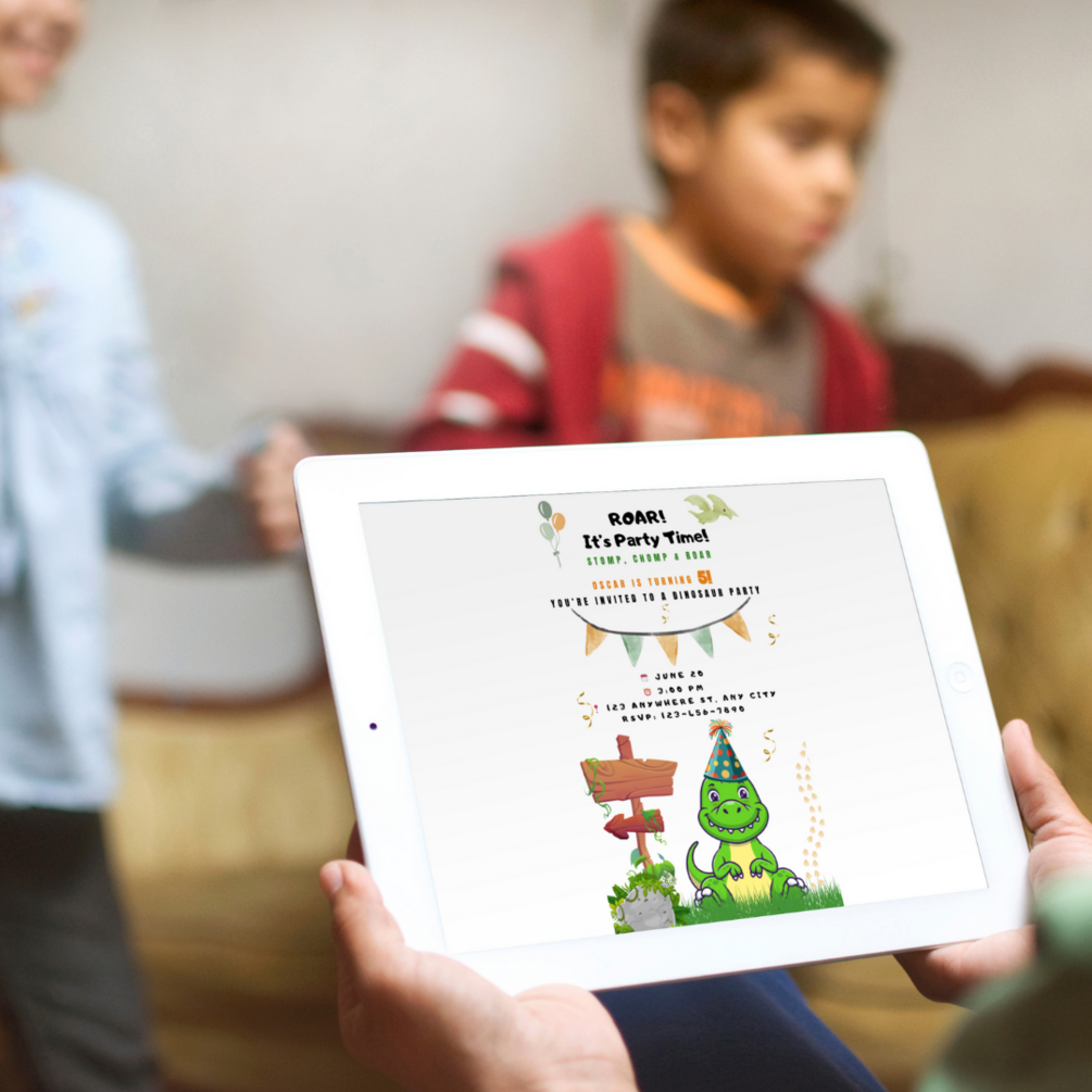 Editable Green Dinosaur Birthday Invitation | Canva Template | Instant ...