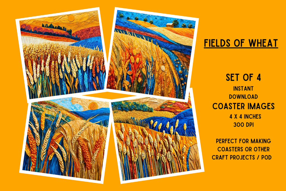 FIELDS OF WHEAT - Coaster Images - Set of 4 - Instant Download