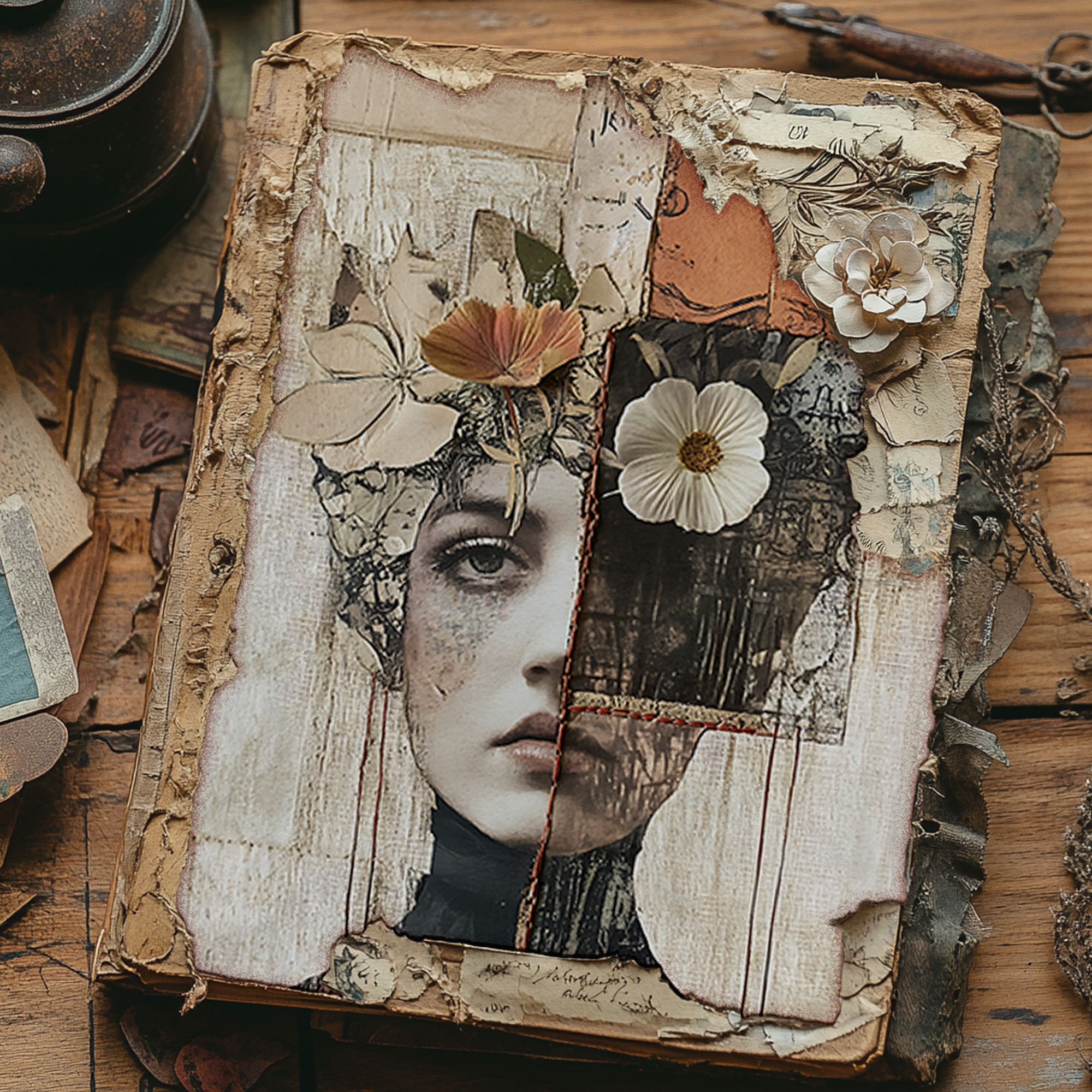 12 pc Surreal Collage Nostalgic Colors Portrait Printable Junk Journal ...