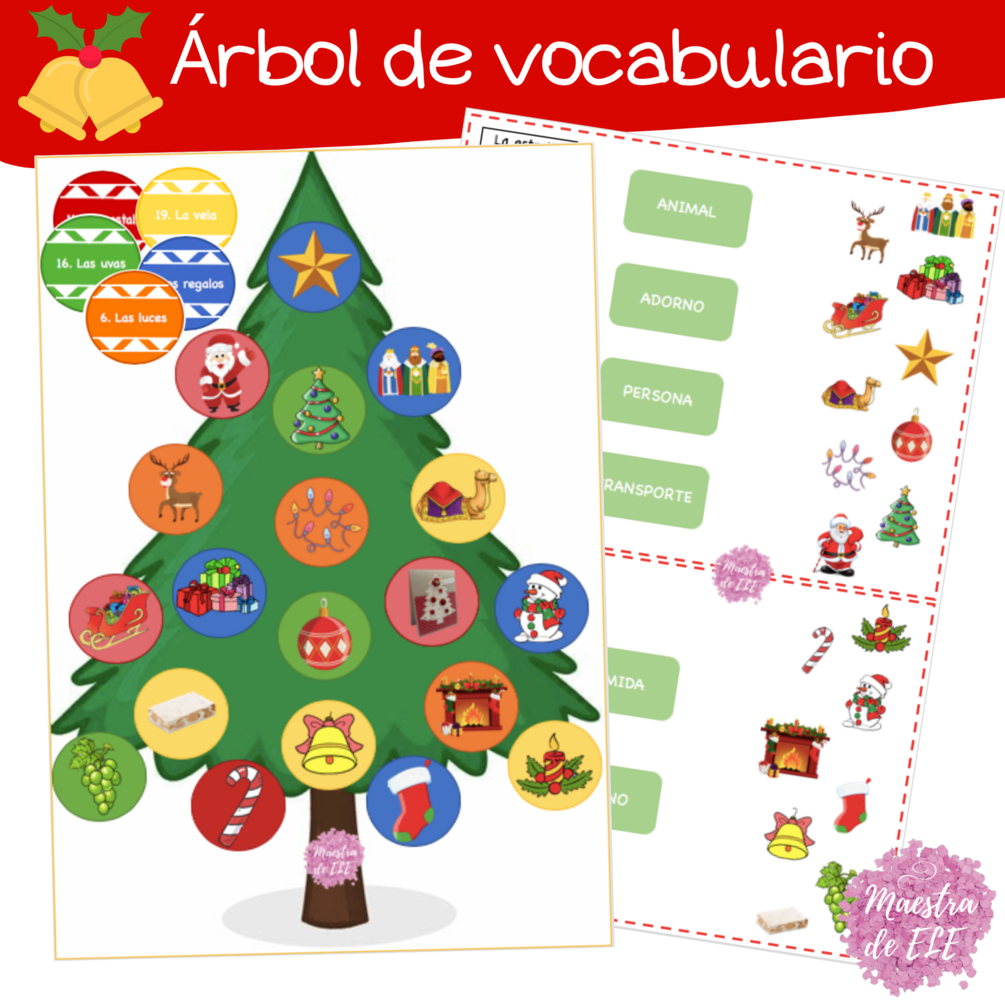 Árbol navideño (vocabulario + ficha)