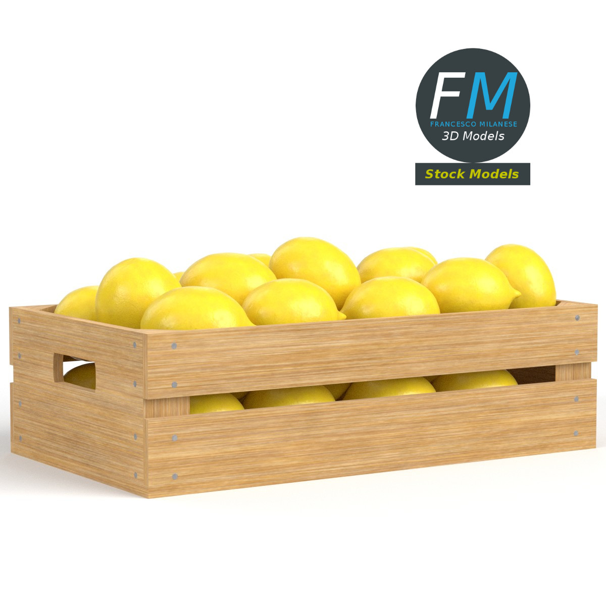 3D MODEL - Lemons in a wooden crate