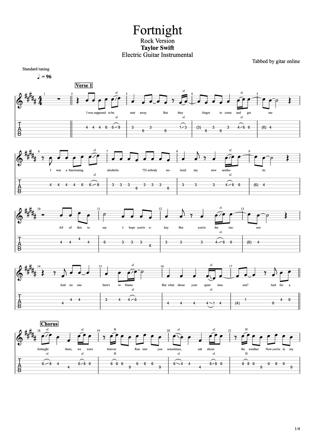 TAB+Lyrics. Fortnight - Taylor Swift (PDF)