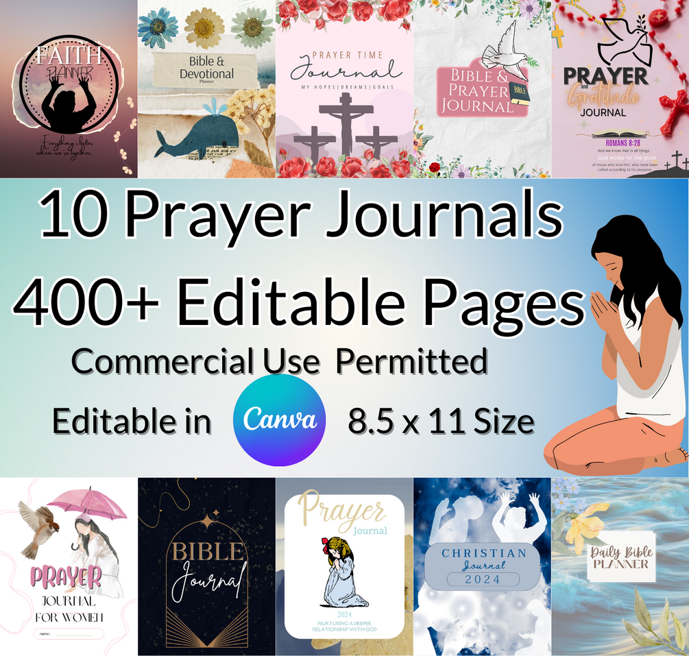 Prayer Journal PLR Resell Bundle Editable CANVA and Printable Journal ...
