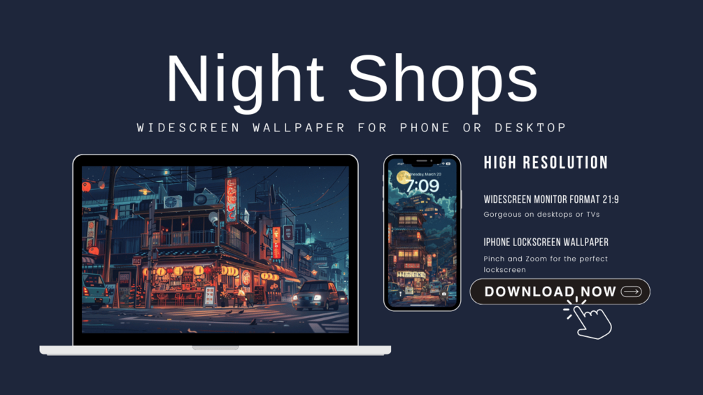 "Night Shops" - Free wallpaper of Kyoto Shops at Night