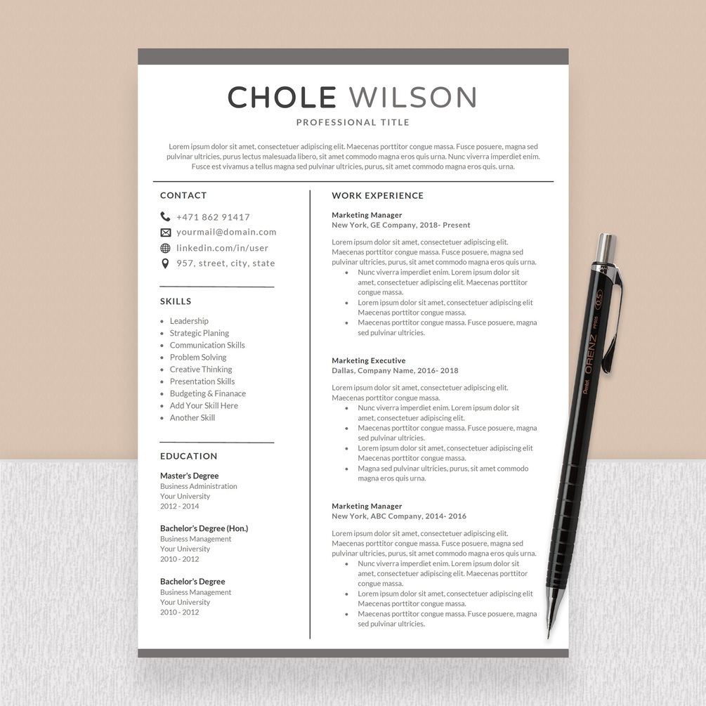 Modern and Simple Resume Template, editable in MS Word | 1 Page and 2 ...