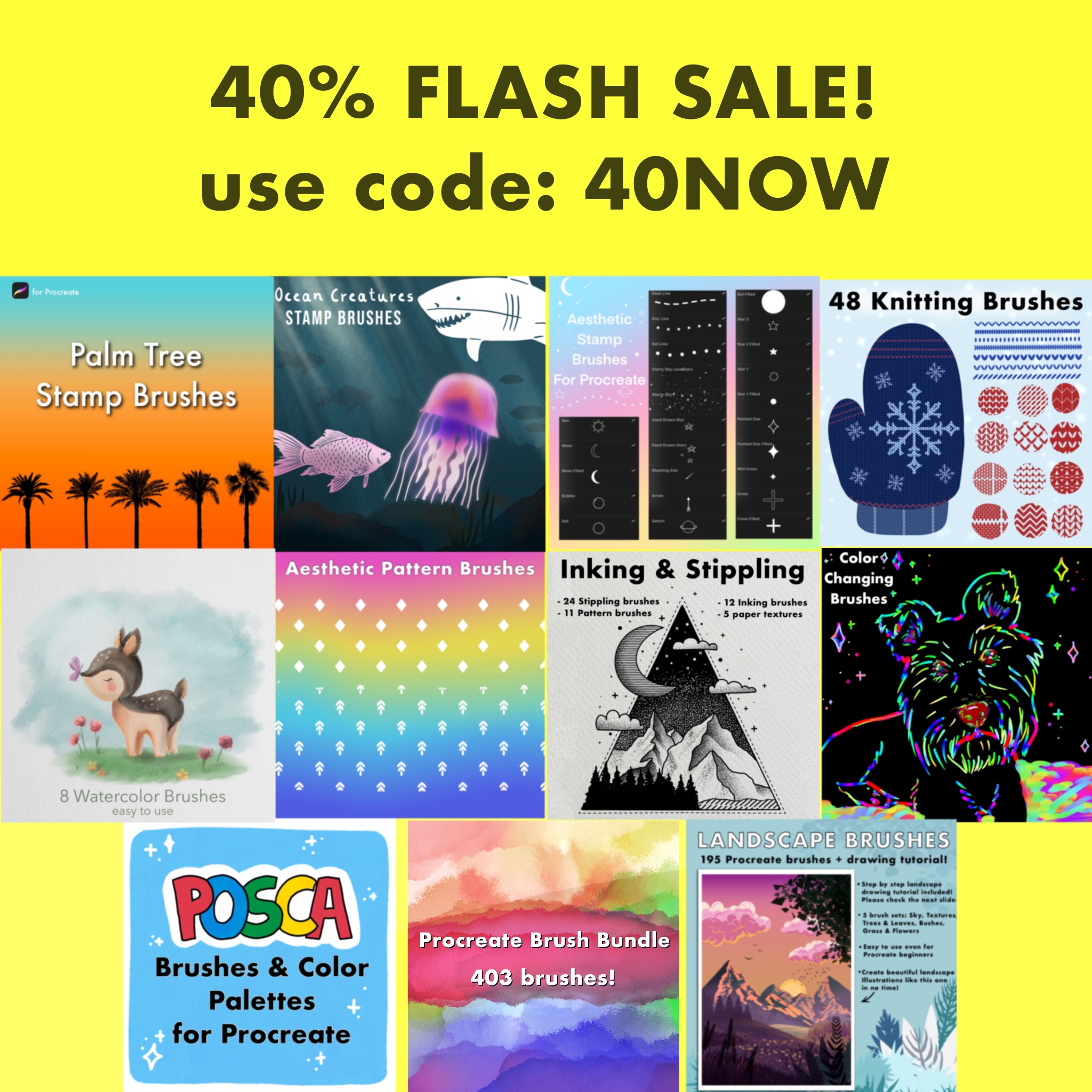 🤩 FLASH SALE 40% OFF on all of my Procreate Brushes! - Siakula