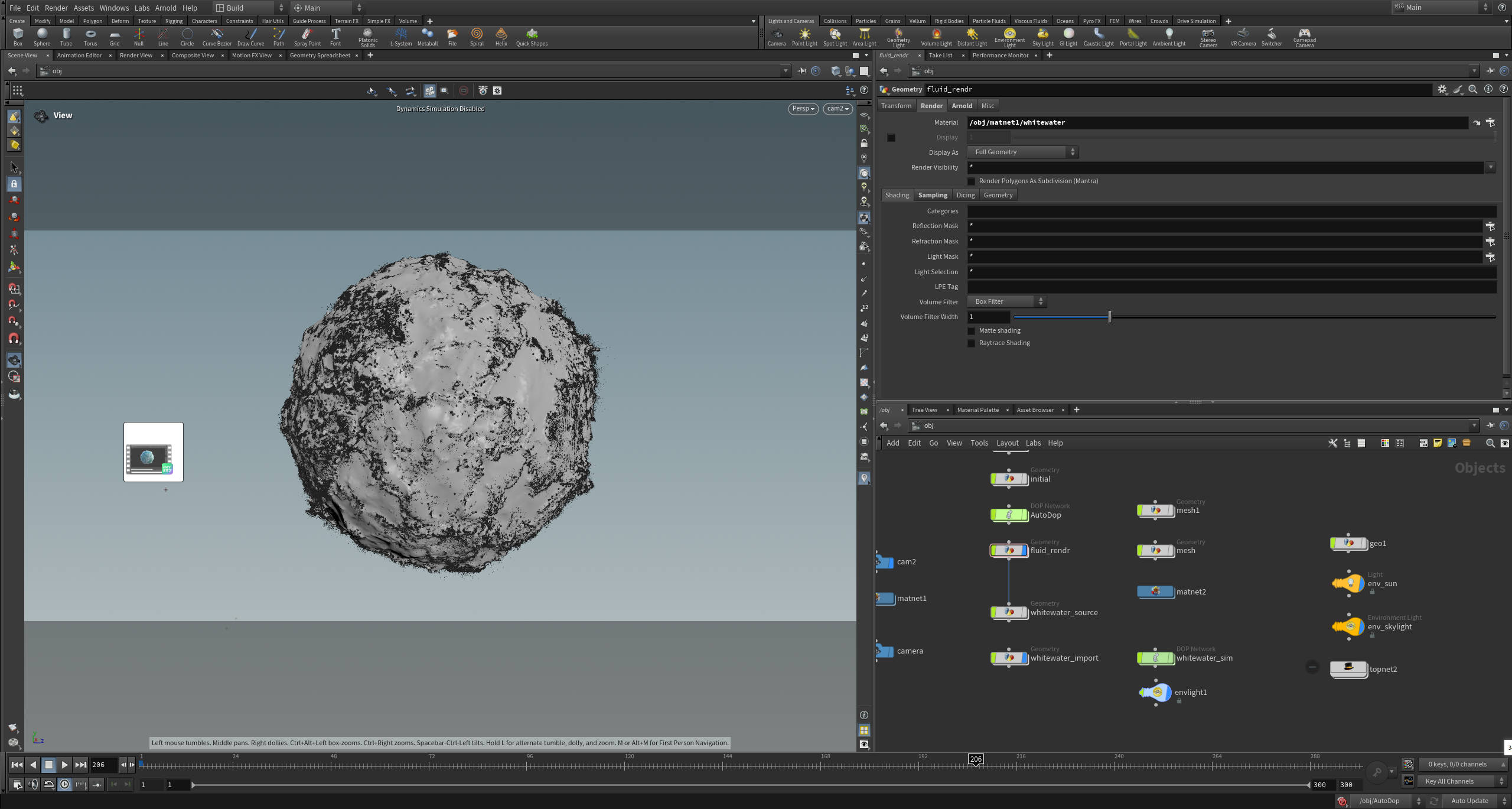 Houdini20.5Vel driven fluid interaction ocean ball hip file