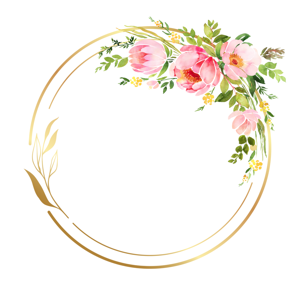 Watercolor Floral Golden Wreath Clipart
