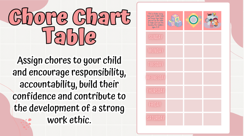 Chore Chart Table for kids (pink)