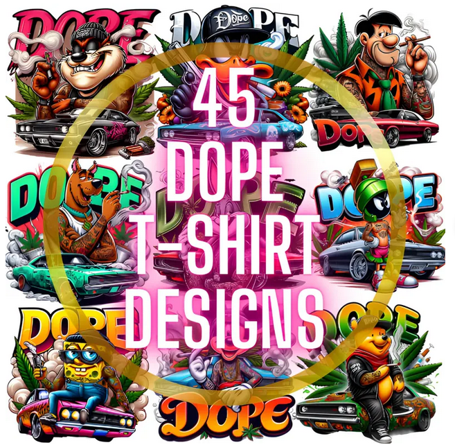 Cartoon T-Shirt Bundle 45 PNG Files "DOPE" Theme Weed Tees Shirt ...