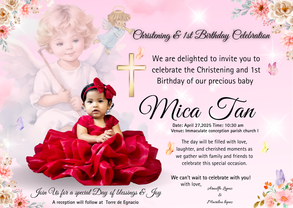 Christening & 1st Birthday Invitation Template – Angel Theme (Editable)