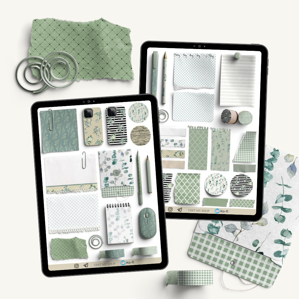Eucalyptus Paper realistic stickers, GoodNotes & PNG