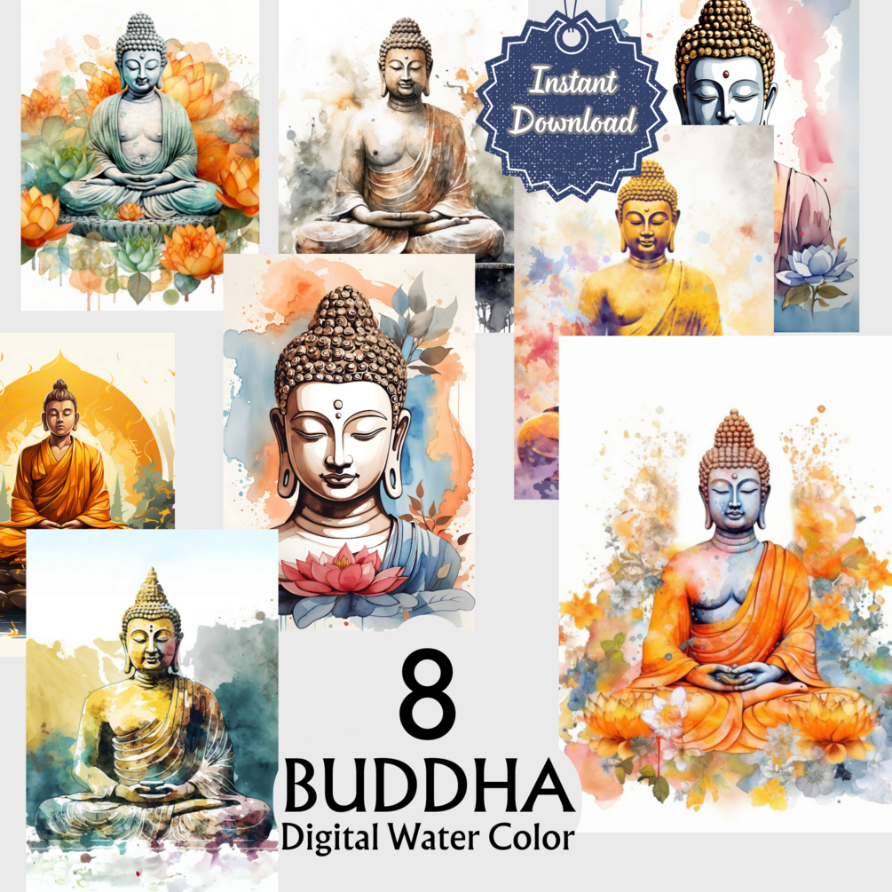 8 x Buddha Art Print Spirituality Wall art Home decor Religious Painting