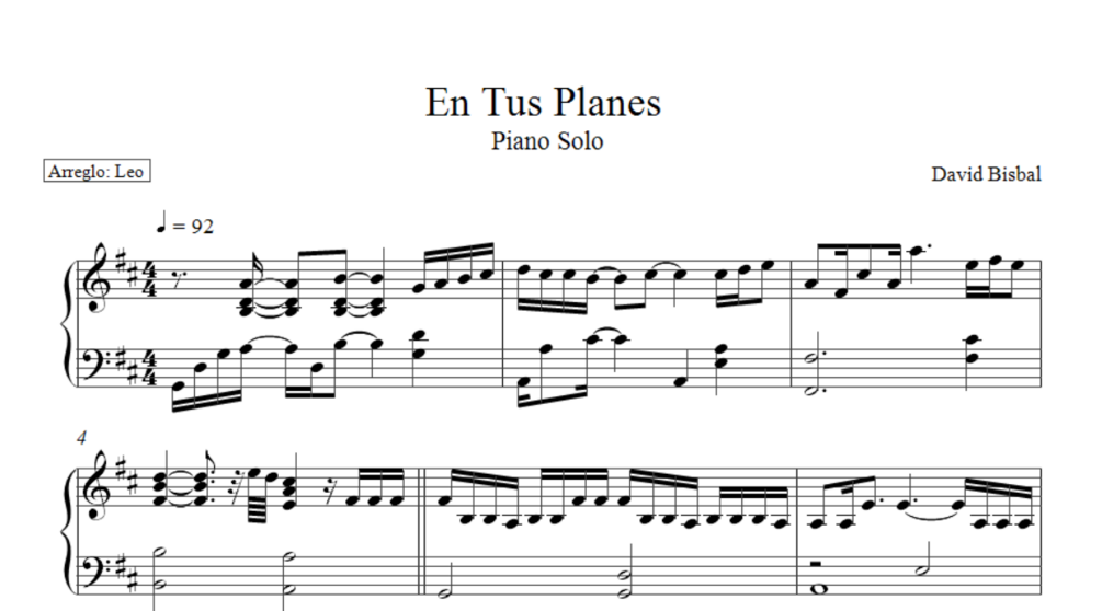 En Tus Planes - David Bisbal (Partitura)