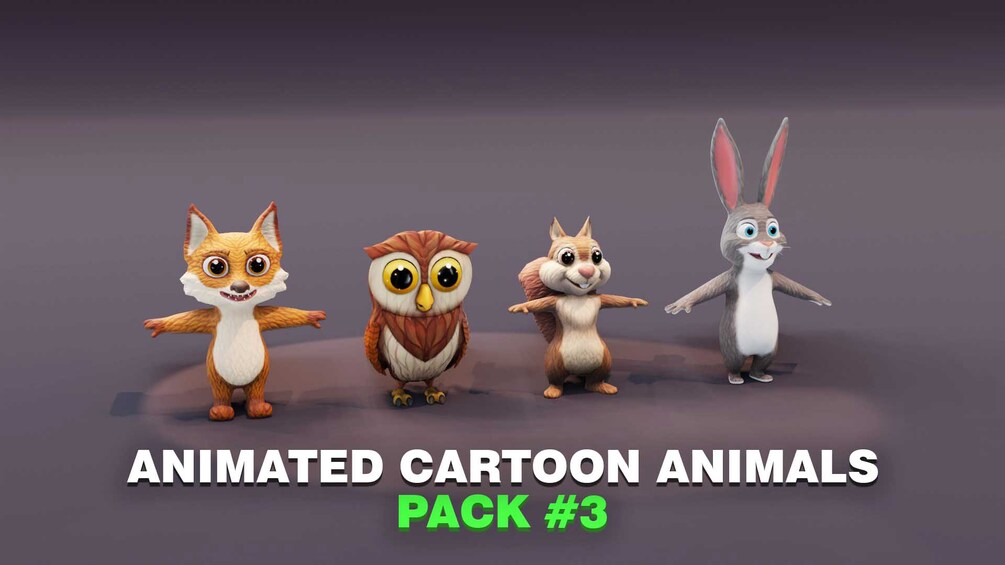 Animated Cartoon Animals 3D Models Pack #3