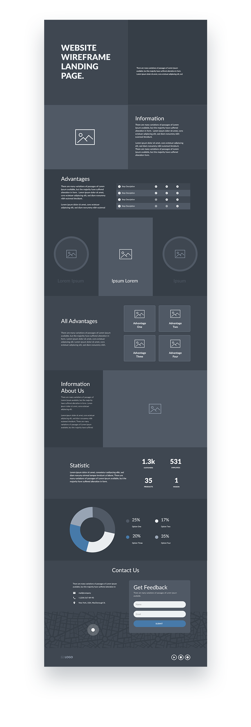 Landing Page Wireframe #28 (Light and Dark theme)