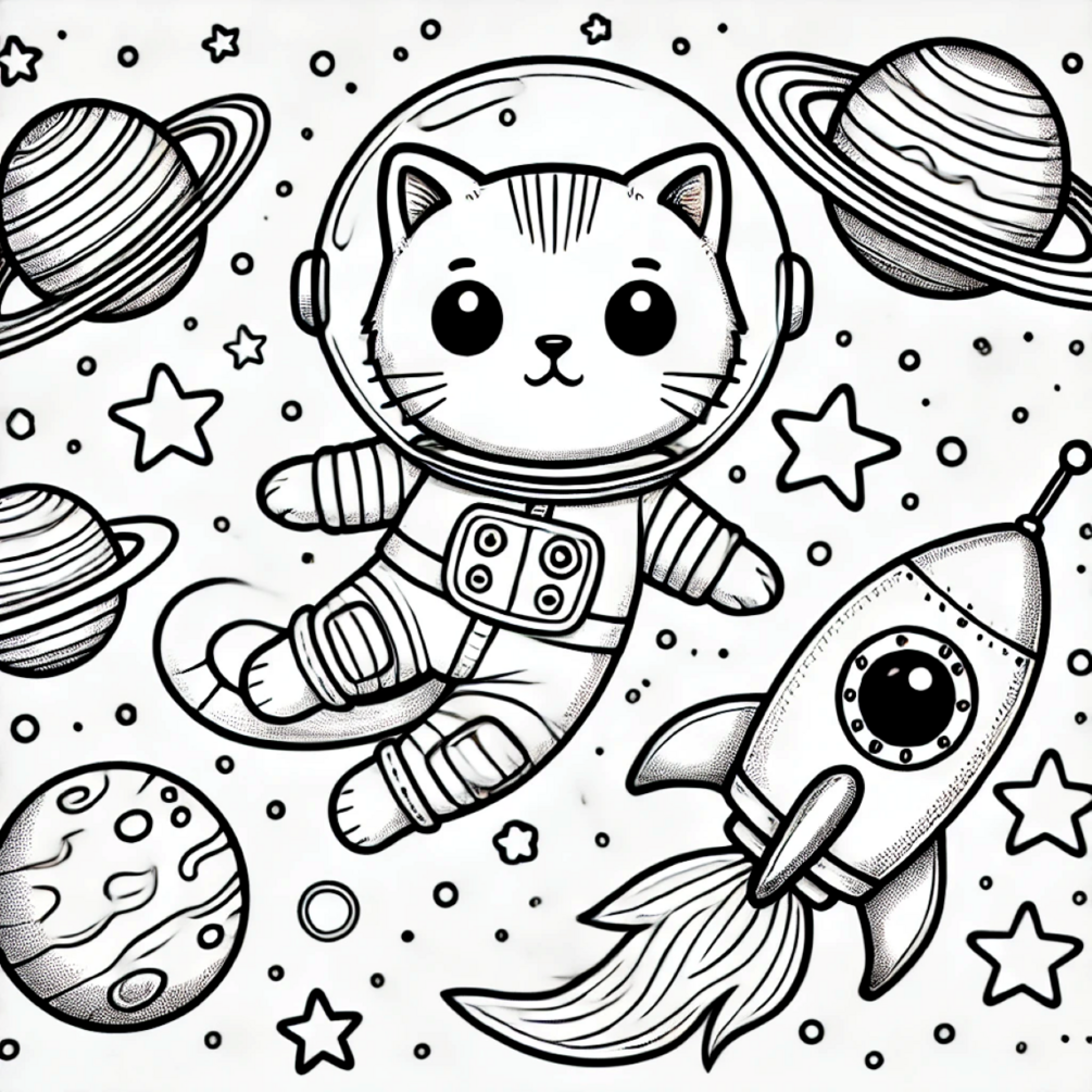 Cute Astronaut Cat – Space Coloring Page (Printable) PNG & PDF