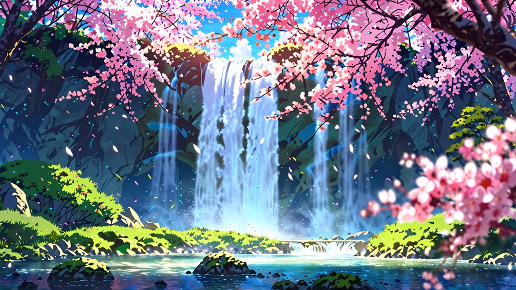 A cherry blossom forest waterfall digital download