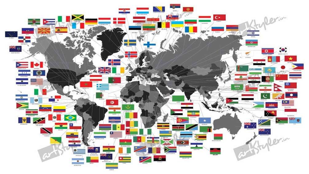 Vector world map with flags.