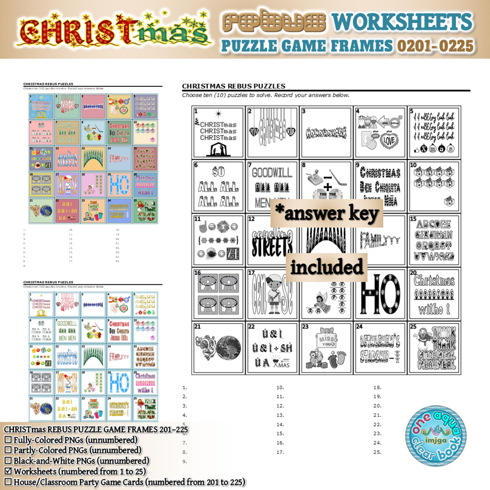 CHRISTMAS Rebus Puzzle Game Frames 201–225 Worksheets