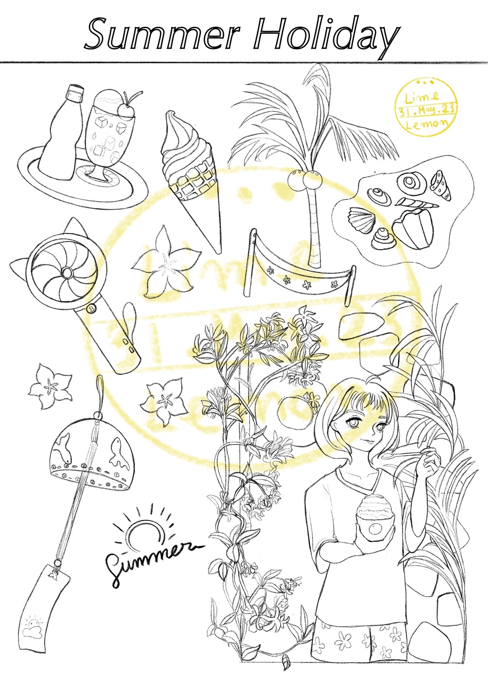 Summer Themed Coloring Sheet