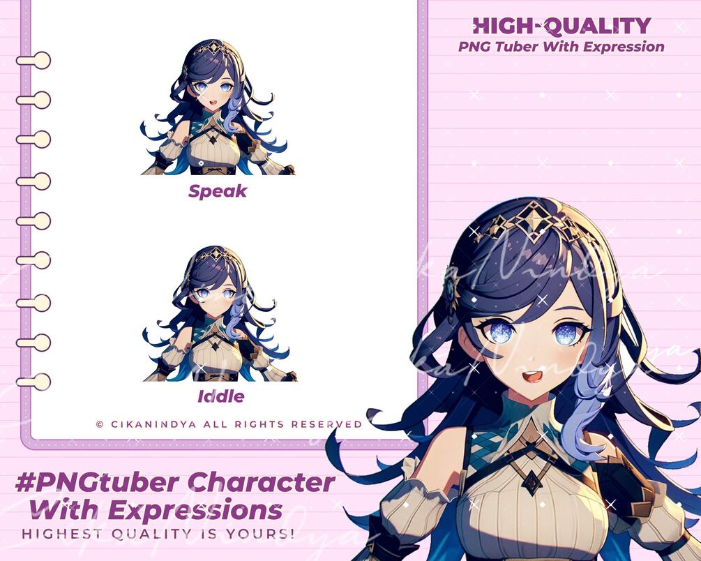 PNGTuber | Whimsical PNG Tuber Avatar Blue Gold for Streaming | 2 Poses ...