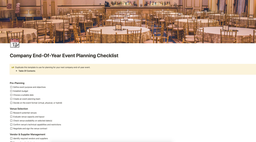 Notion - Company End-Of-Year Event Planning Checklist Template
