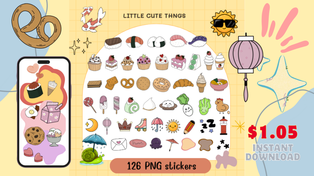 Little Cute Things - 126 PNG Stickers | 300 DPI | Transparent Background