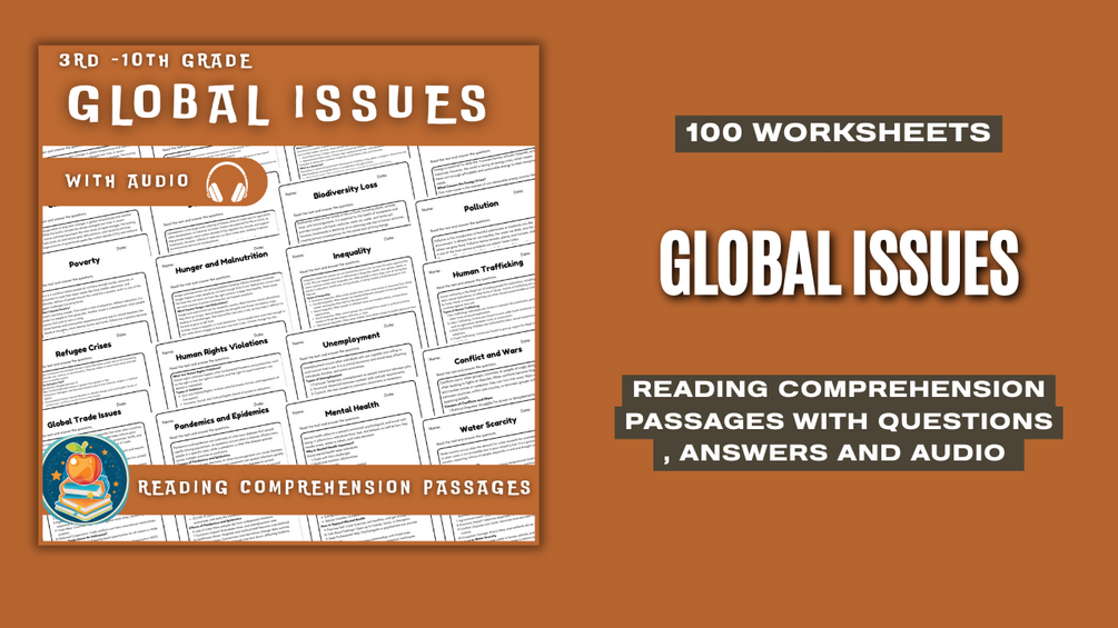 100 Global Issues Reading Comprehension Passages Worksheet Bundle with ...