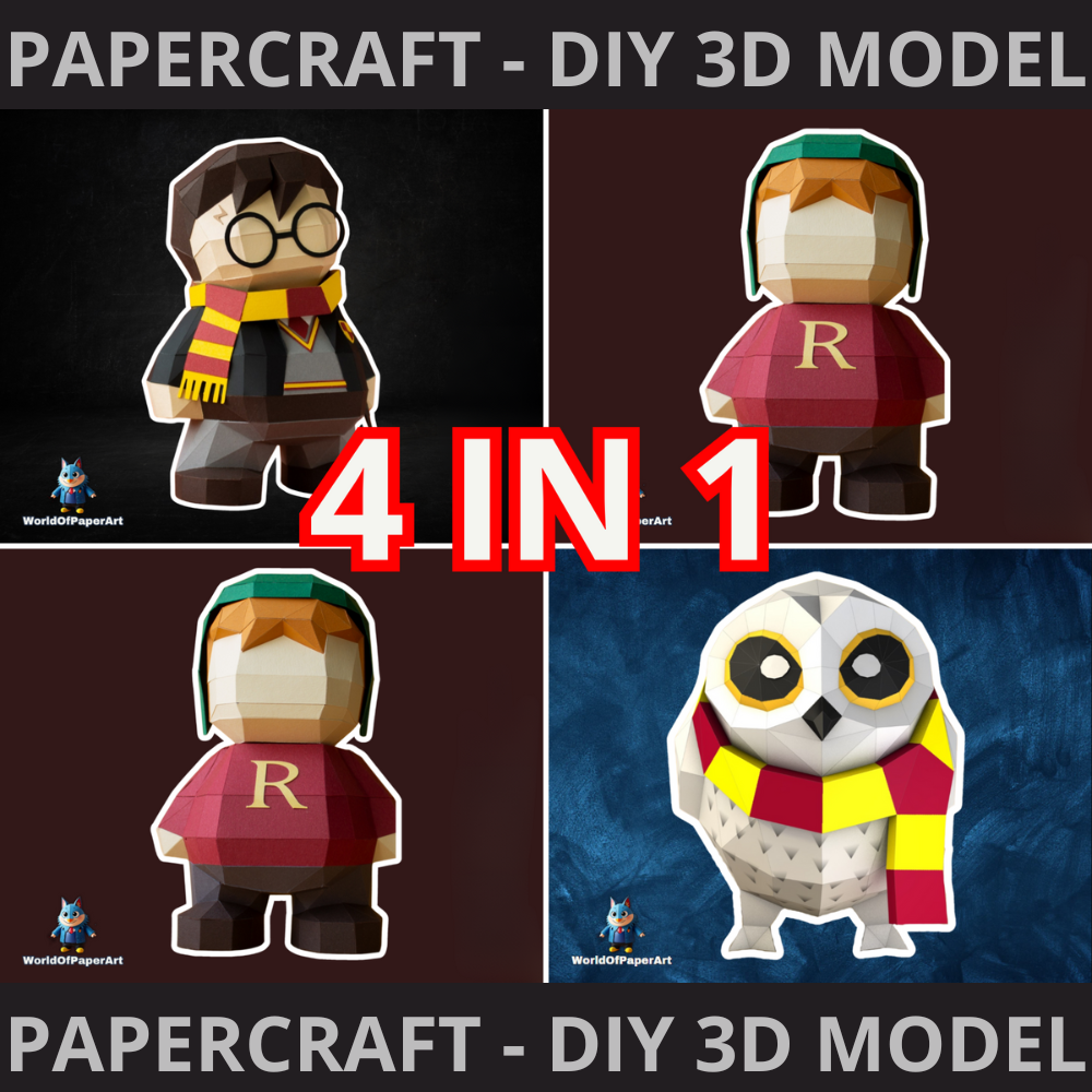 Harry Potter Papercraft Template - 4 in 1 Pack - 3D Model Plans - Diy ...