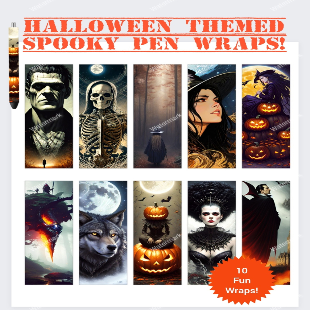 Halloween Pen wraps, Pen sublimation Halloween, 10 Spooky Halloween ...