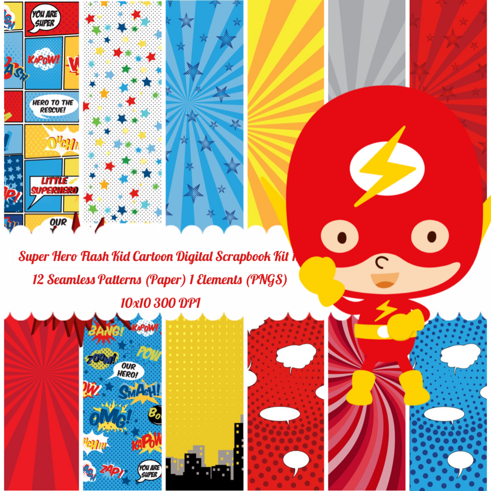 Superhero Flash Boy Cartoon Scrapbook Kit 10