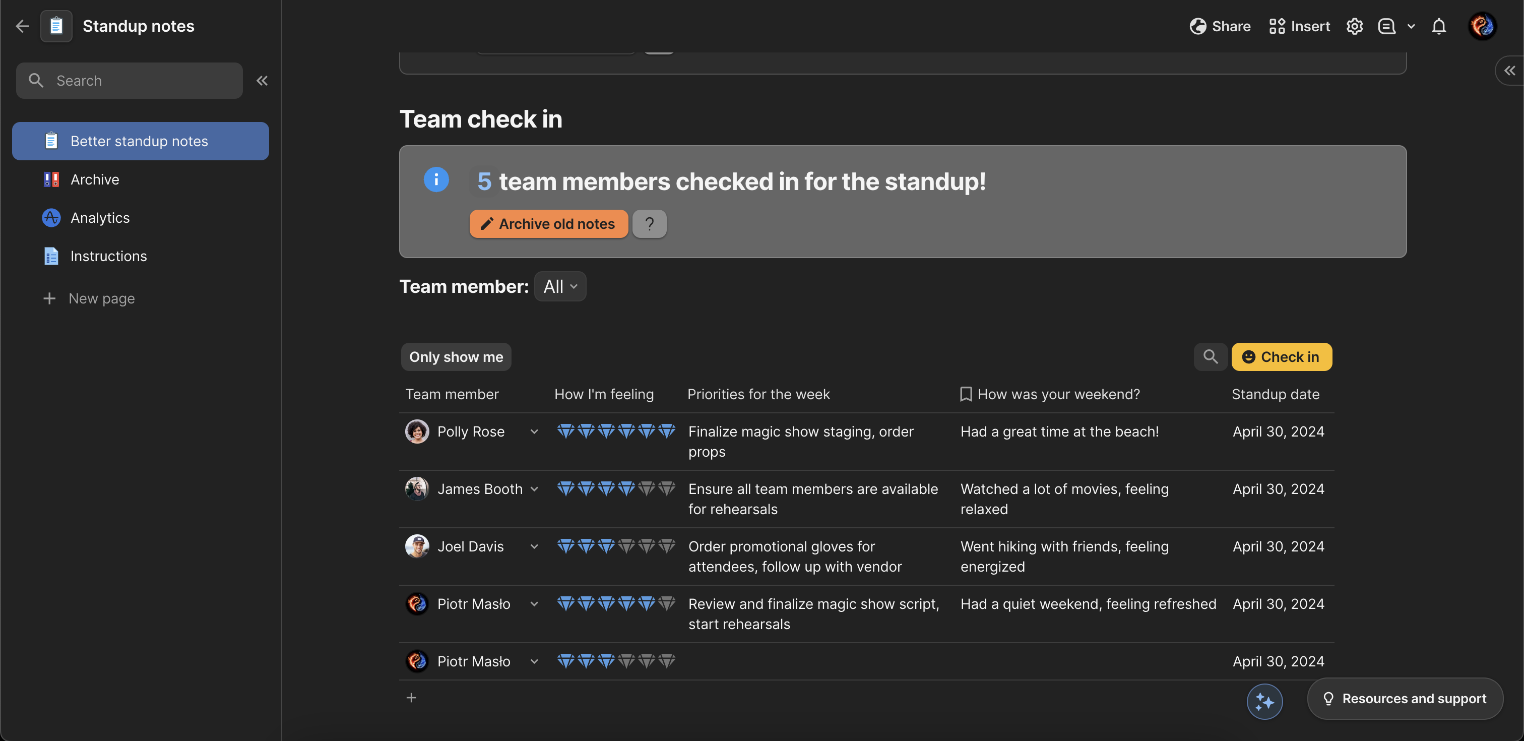 Better Standup Notes - coda.io