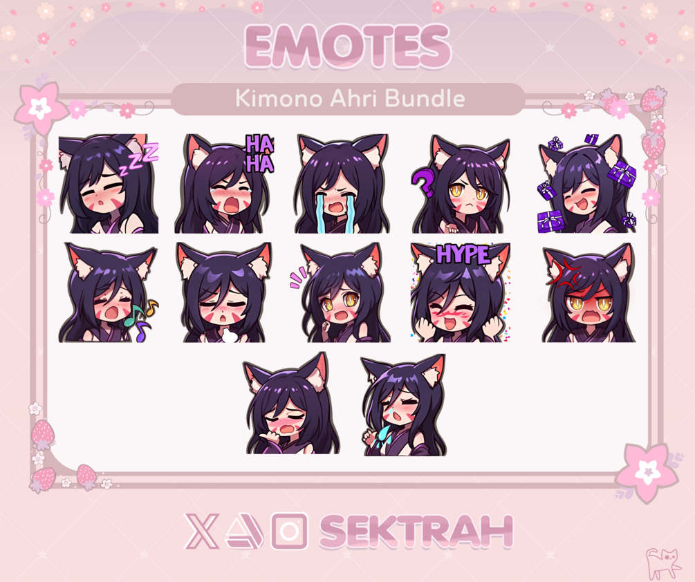 Kimono Ahri Emote Bundle for streaming on Twitch/Youtube/Discord chat