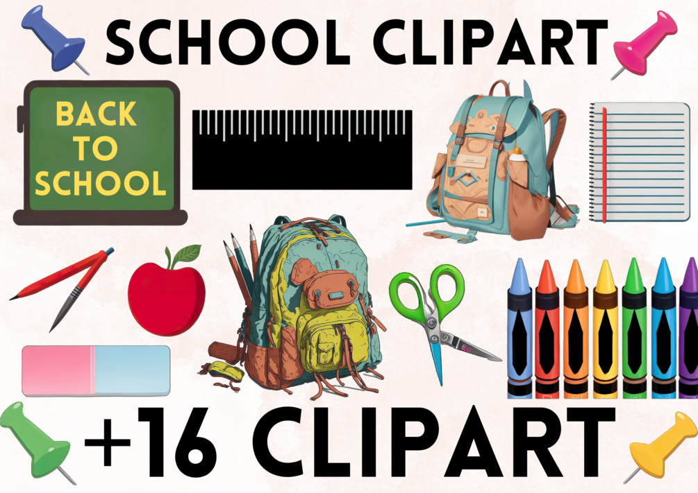 School Clipart, School Supplies Clipart Set, Crayons, Cute School ...