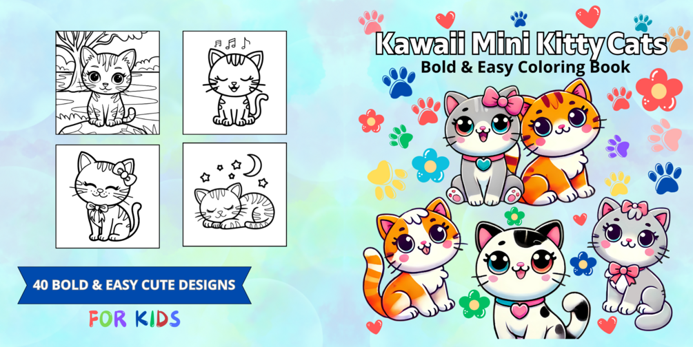 Kawaii Mini KItty Cats Bold and Easy Colorng Book